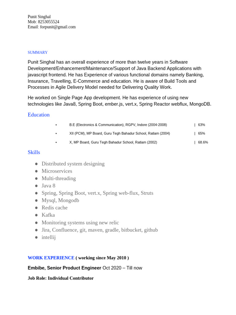CV PunitSinghal | PDF | Web Service | Software Architecture