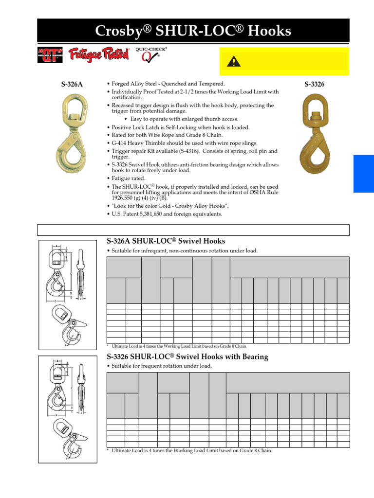 Crosby Shur Lock Hooks S326A | PDF | Manufactured Goods