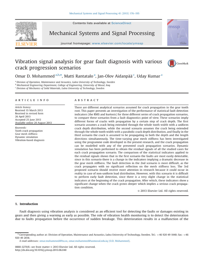 Vibration Signal Analysis For Gear Fault Diagnosis With Various Crack Progression Scenarios