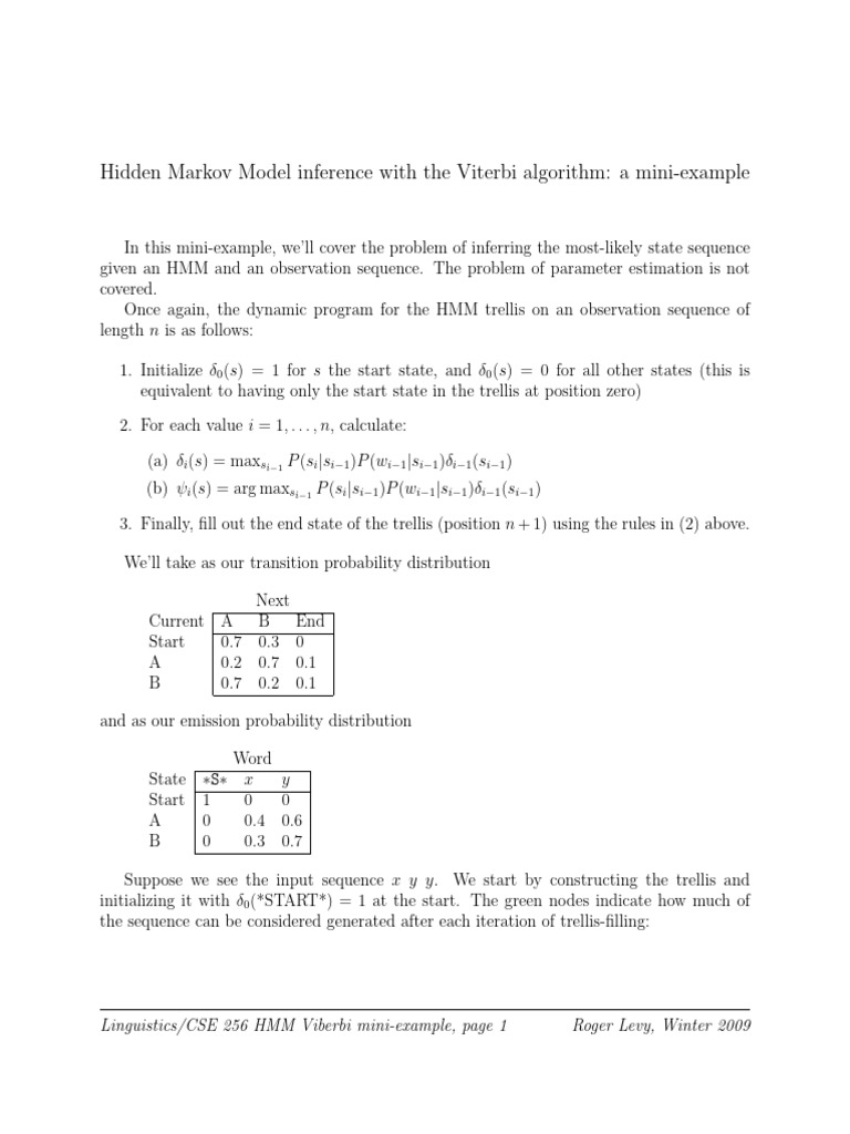 Hmm Viterbi Mini Example | PDF | Applied Mathematics | Algorithms And Data Structures