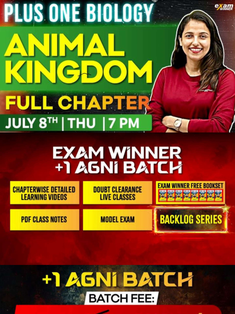 Examwinner +1 Biology Animal Kingdom Oneshot Notes | PDF