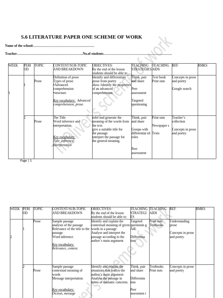 Prose and Poetry Teaching Scheme | PDF | Reading Comprehension | Poetry