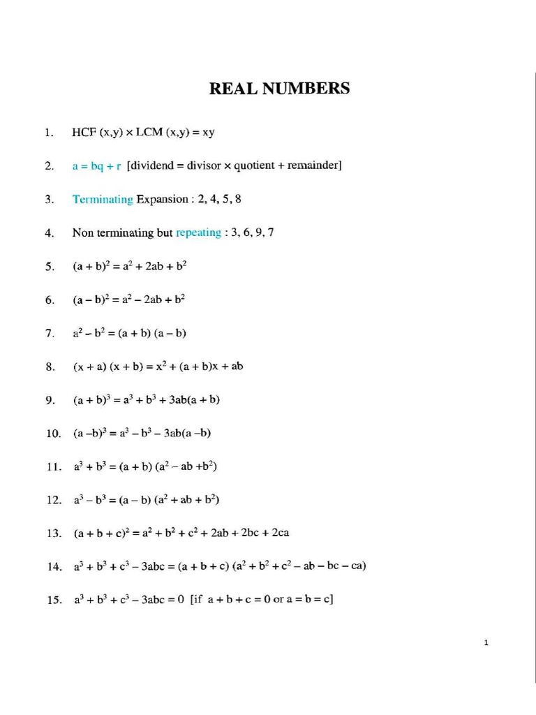 Class 10TH Cbse Mathematics Formula Sheet For All Chapters | PDF