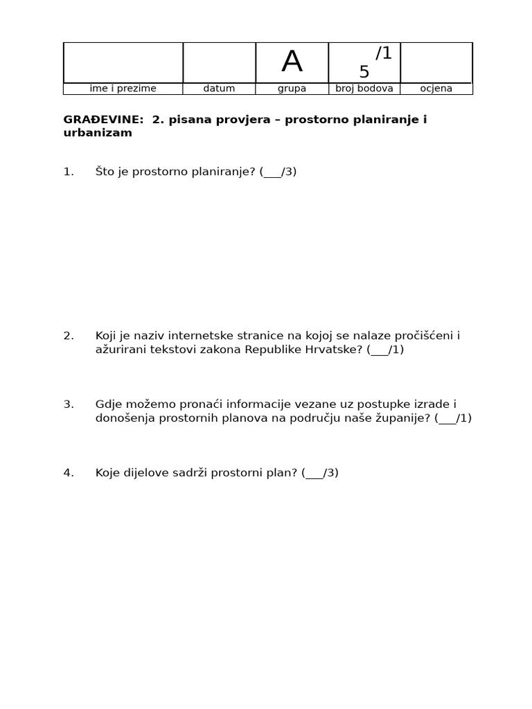 GRAĐEVINE 2 Pisani Ispit Pp i Urbanizam A | PDF