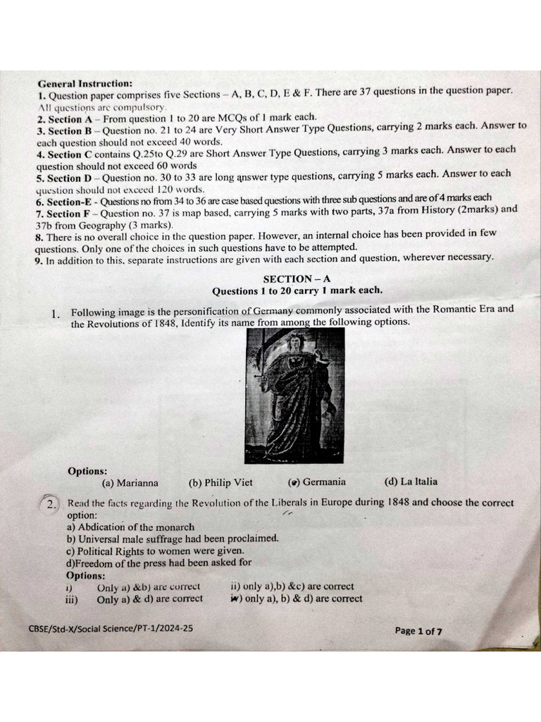 Class 10TH SST Sample Paper With Solutions and Paper Presentation | PDF