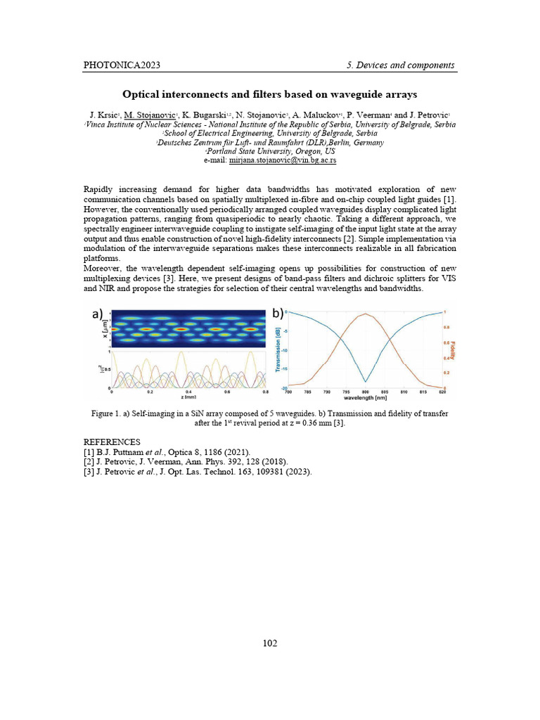 2023 - Krsic - Optical Interconnects and Filters Based On Waveguide Arrays | PDF
