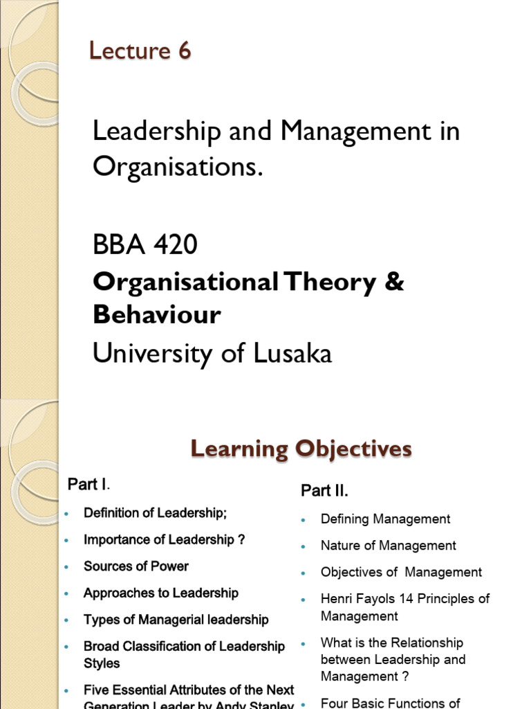 E-Learning Lecture 6 BBA 420 Leadership and Management | PDF ...