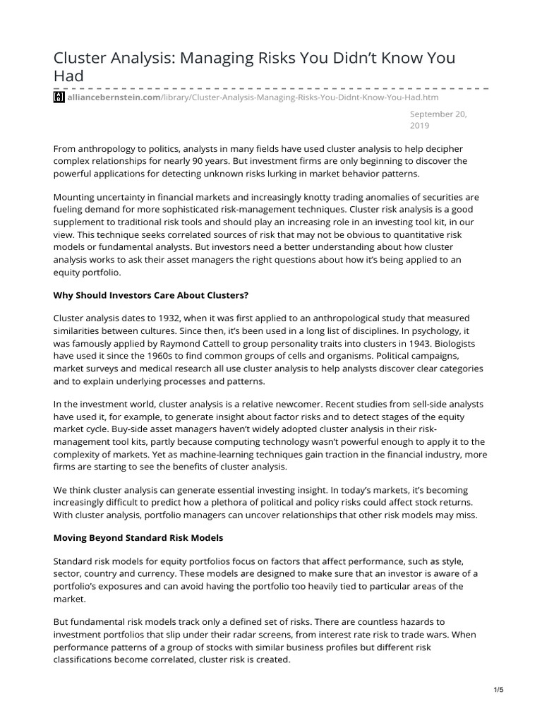 Cluster Analysis Managing Risks You Didnt Know You Had | PDF | Risk ...