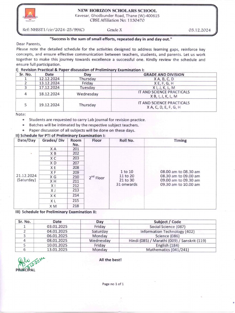 Circular No 99 C - Grade - X - PTI-Schedule For Prelims Exam II ...