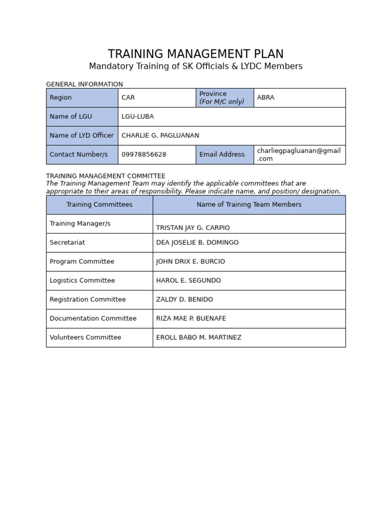 Training Management Plan | PDF | Government