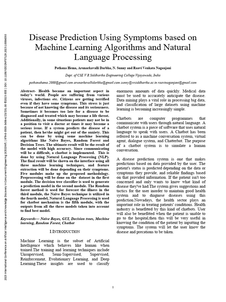 Disease Prediction Using Symptoms Based On Machine Learning Algorithms and Natural Language ...