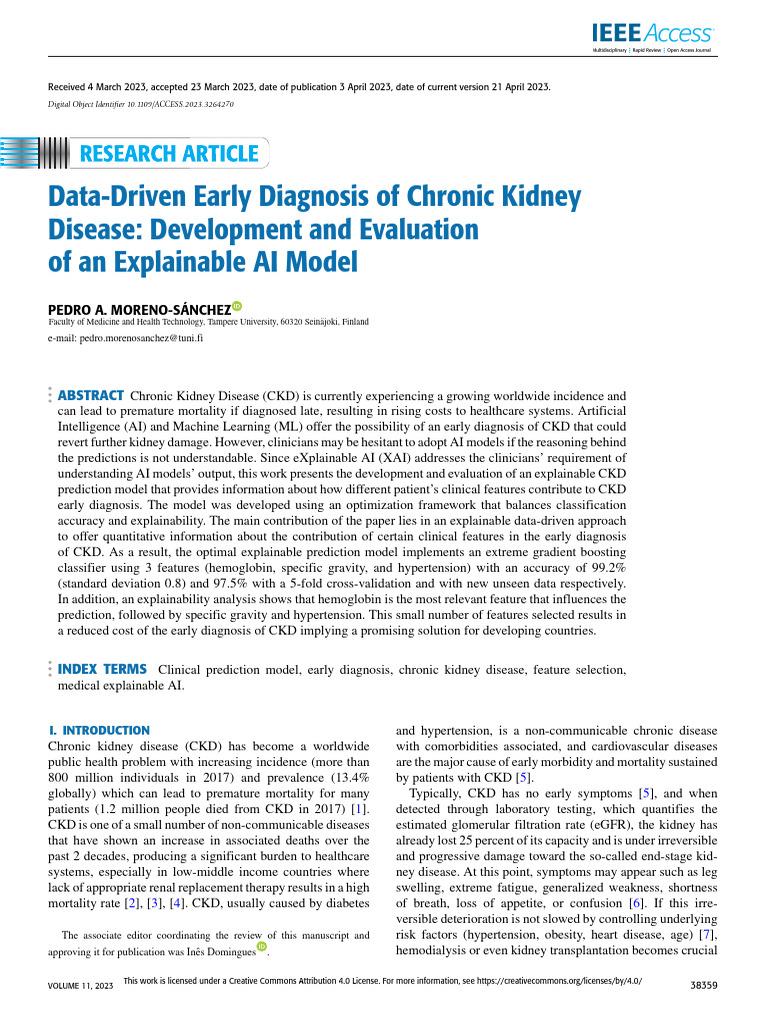 Data-Driven Early Diagnosis of Chronic Kidney Disease Development and Evaluation of An ...
