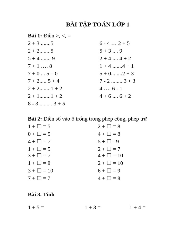 Bai Tap Toan Tien Tieu Hoc | PDF