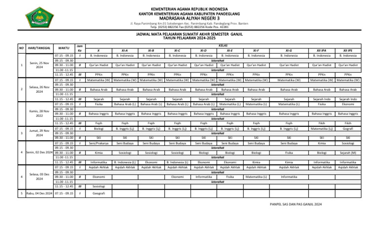 Jadwal Asas 2024-2025 | PDF
