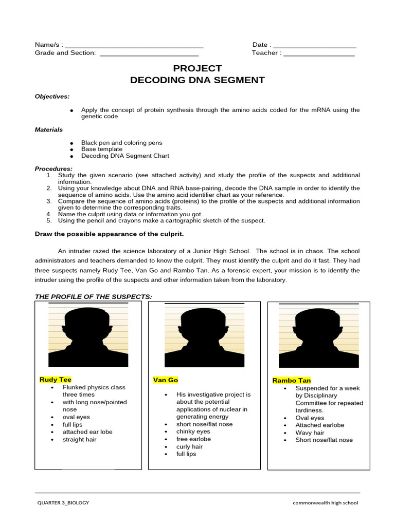 PROJECT DECODING DNA SEGMENTBy Pair | PDF | Dna | Dna Sequencing