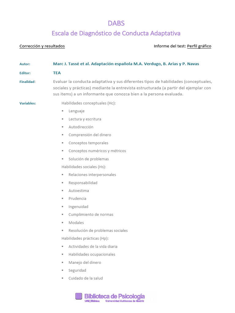 Escala DABS: Diagnóstico Conducta Adaptativa | PDF | Discapacidad ...