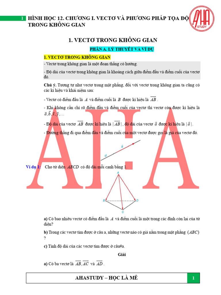 Vecto Trong Không Gian (BTTH) - Đề | PDF