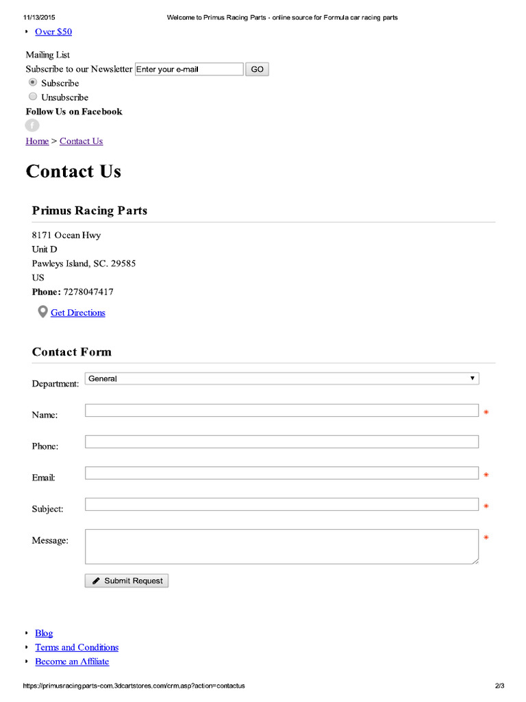 Primus Racing Parts - Contact Information | PDF