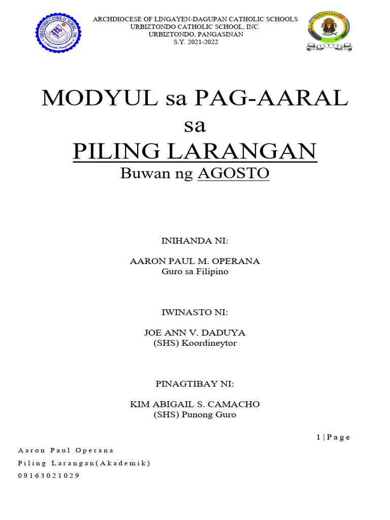 Modyul Sa Pagsulat Sa Filipino Sa Piling Larangan | PDF