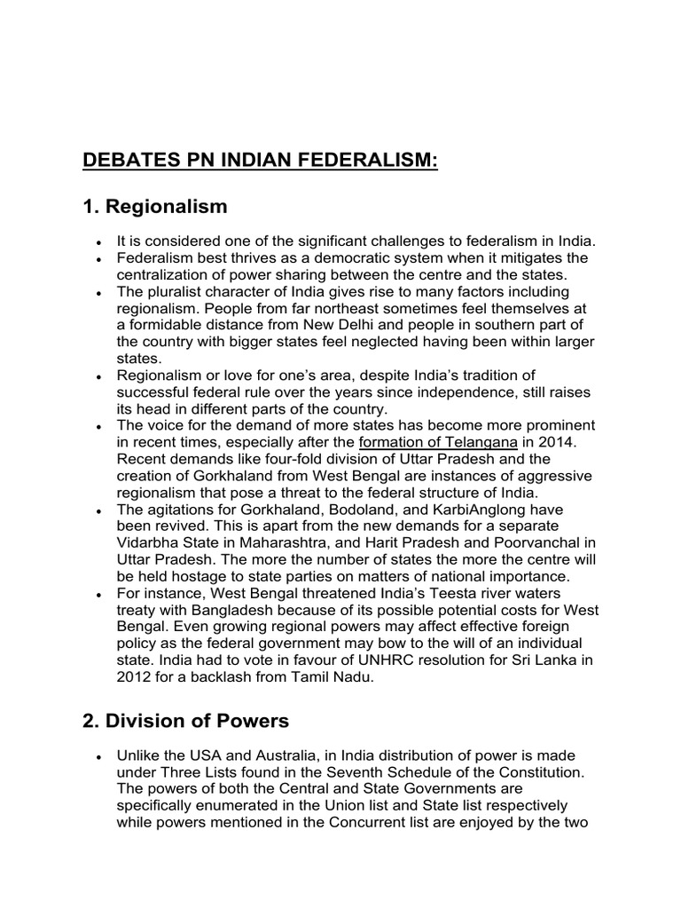 Debates PN Indian Federalism | PDF | Governance | Political Science
