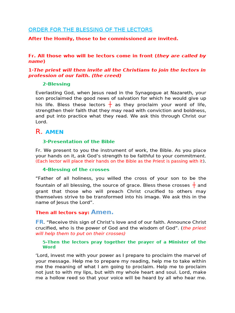 Order For The Blessing of The Lectors | PDF