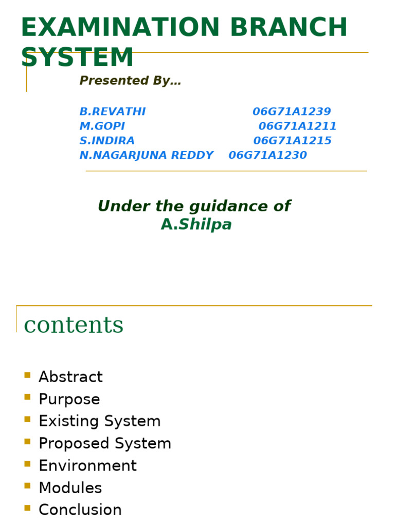 Examination Branch System Presentation | PDF | Microsoft Sql Server | Computing