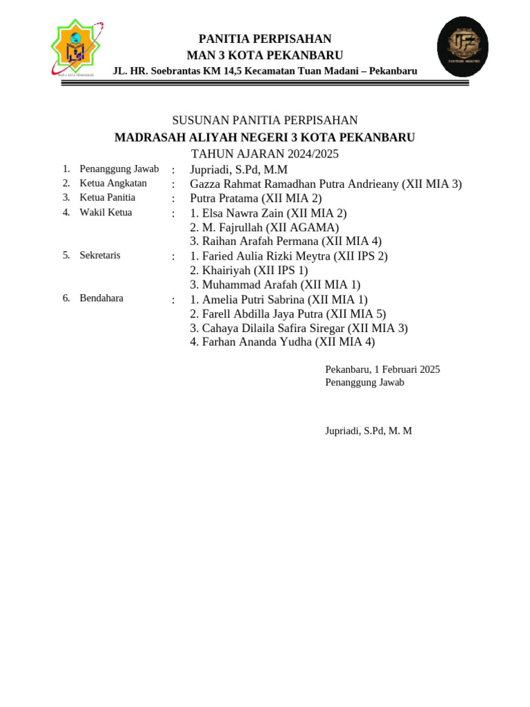 Susunan Panitia Perpisahan MAN 3 Pekanbaru | PDF