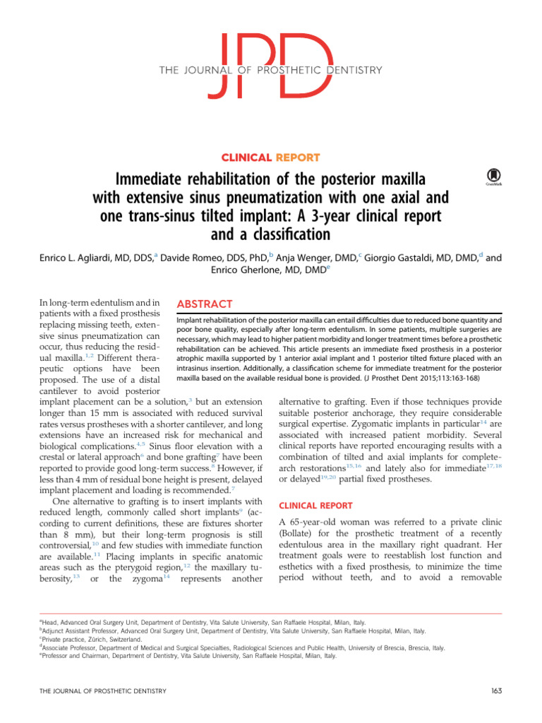 Agliardi Et Al 2015. One Axial and One Trans-Sinus Tilted Implant. JPD | PDF | Dental Implant ...