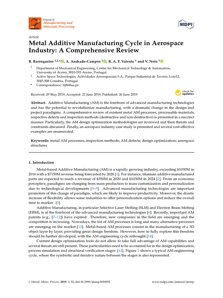Metal Additive Manufacturing Cycle in Aerospace | PDF | Sintering ...