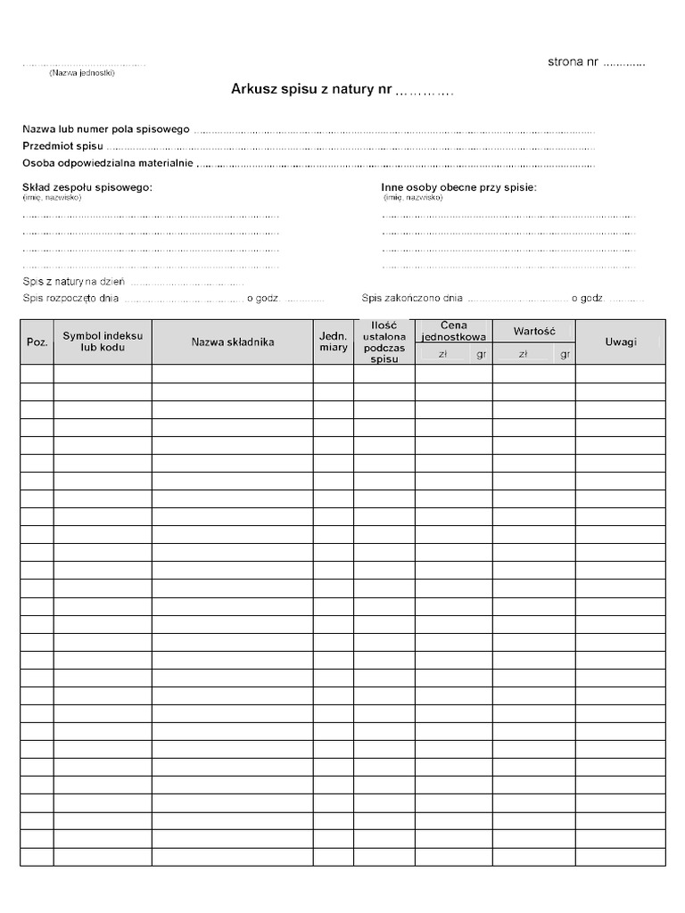 Arkusz Spisu Z Natury 60 Pozycji | PDF