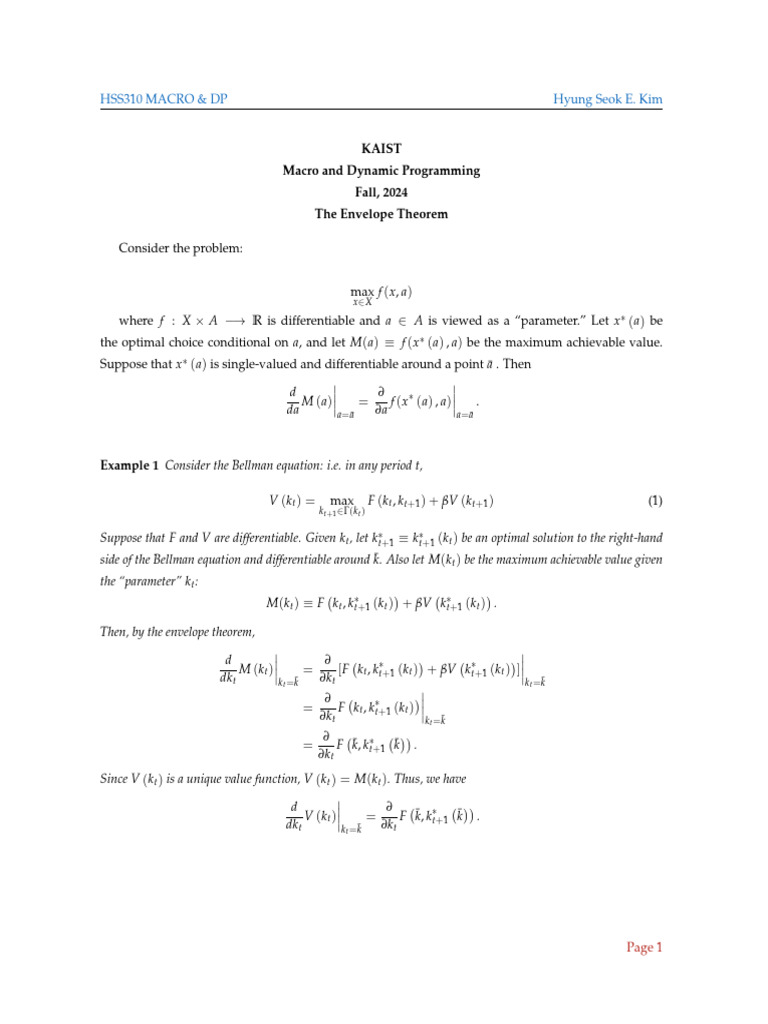 Envelope-theorem-F24 | PDF | Theoretical Physics | Calculus