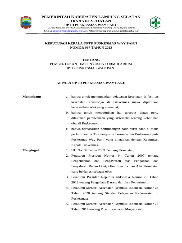 SK Pembentukan Tim Penyusunan Formularium | PDF