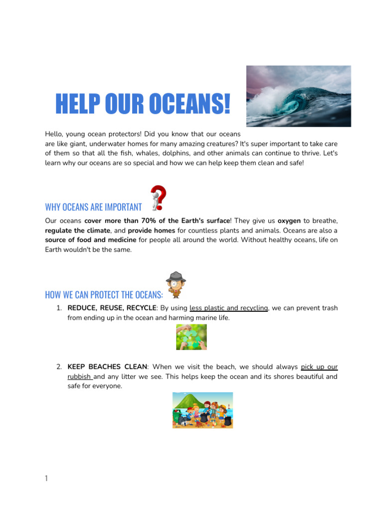 Protecting Our Oceans: A Guide for Kids | PDF
