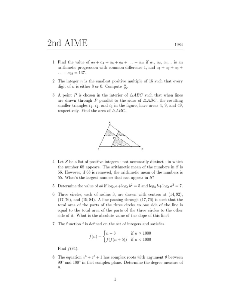 1984 AIME | PDF | Area | Arithmetic