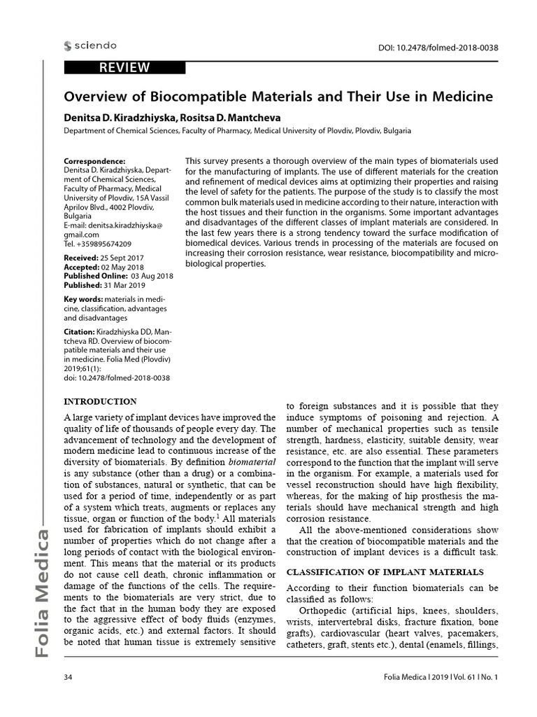 Overview of Biocompatible Materials and Their Use | PDF | Biomaterial ...