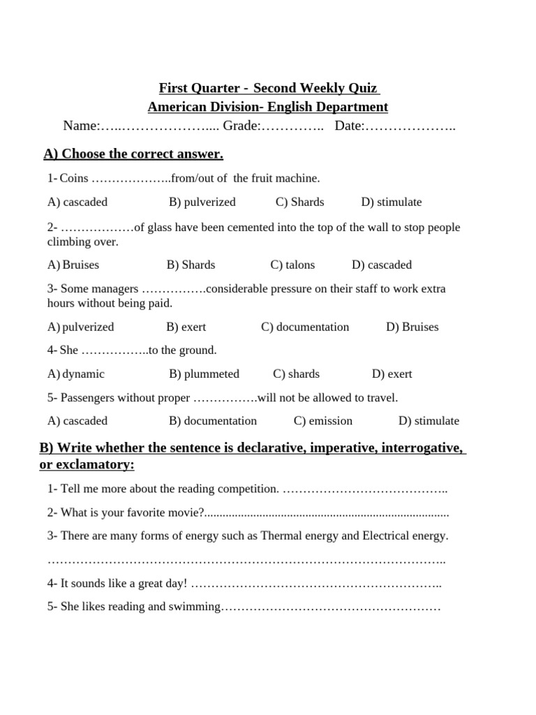 Quiz 2 Grade 6 | PDF