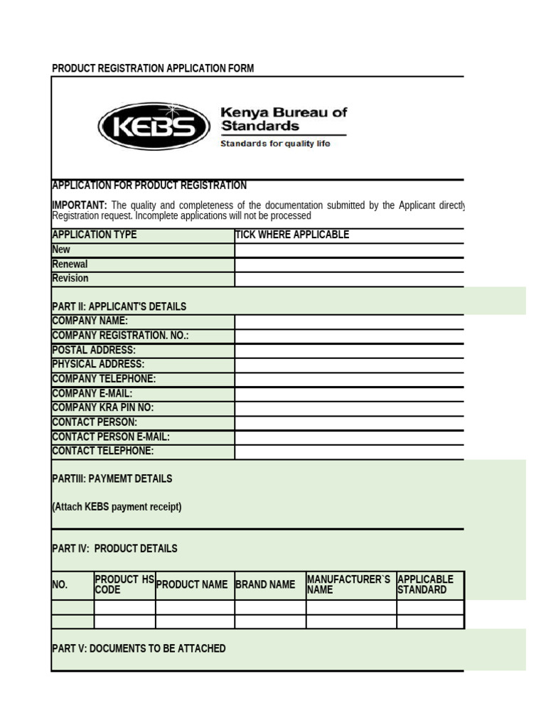 Product Registration Application Form | PDF