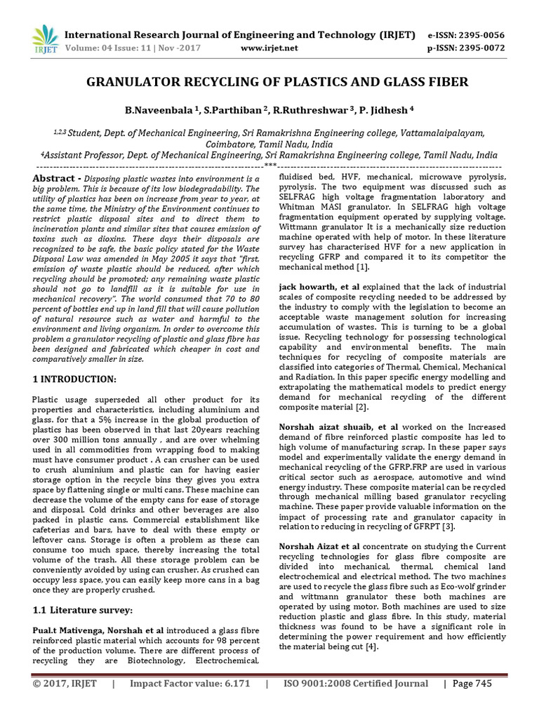 Granulator for Plastic and Glass Fiber Recycling | PDF | Concrete ...