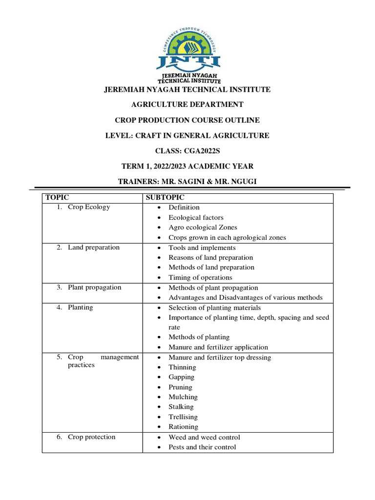 Crop Production Course Outline 2022 | PDF | Tillage | Agriculture