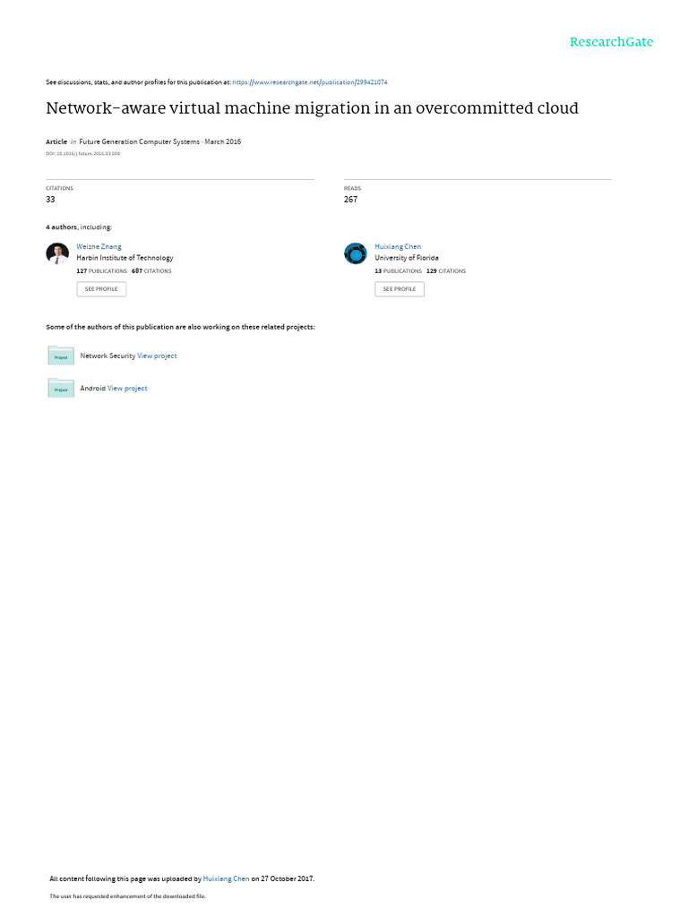 Zang Et Al 2017 Network Aware | PDF | Virtual Machine | Mathematical Optimization