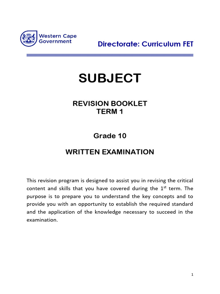 Dramatic Arts. Written Examination. Revision. Learner Booklet. Grade 10 ...