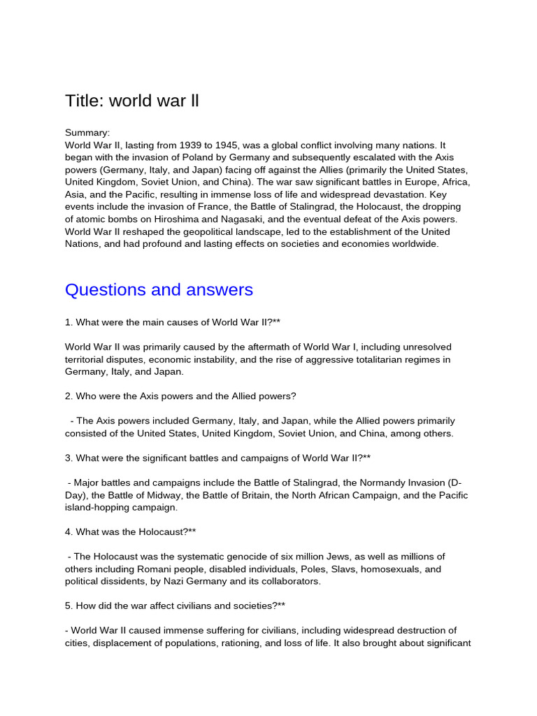 World War LL Summary and Question and Answers | PDF | World War II | Nazi Germany