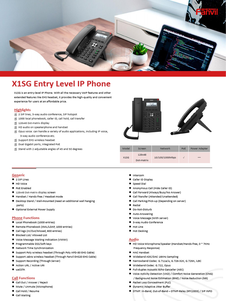 Fanvil X1SG-V1 Datasheet | PDF | Session Initiation Protocol | Telephone