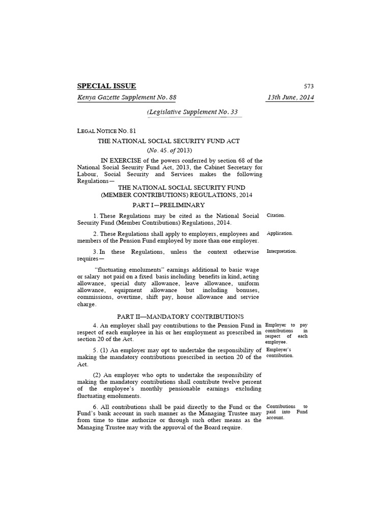 NSSF Act No 45 of 2013 Regulations | PDF | Employment | Social Security ...