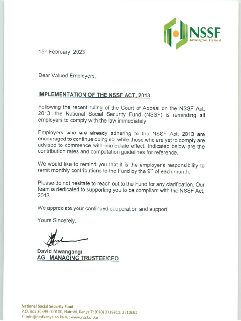 Implementation of NSSF ACT 2013 | PDF