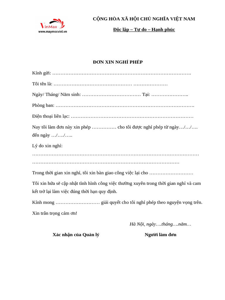 Don xin nghi phep | PDF