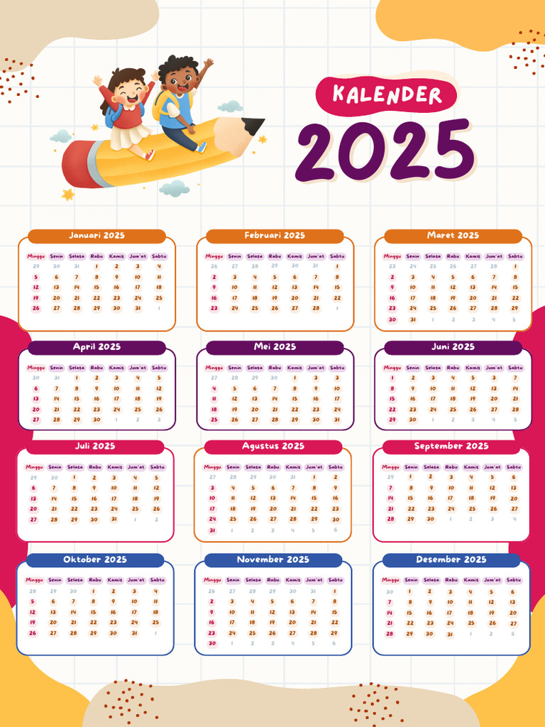 Warna-Warni Lucu Kalender 2025 Kolase Foto Anak Poster | PDF