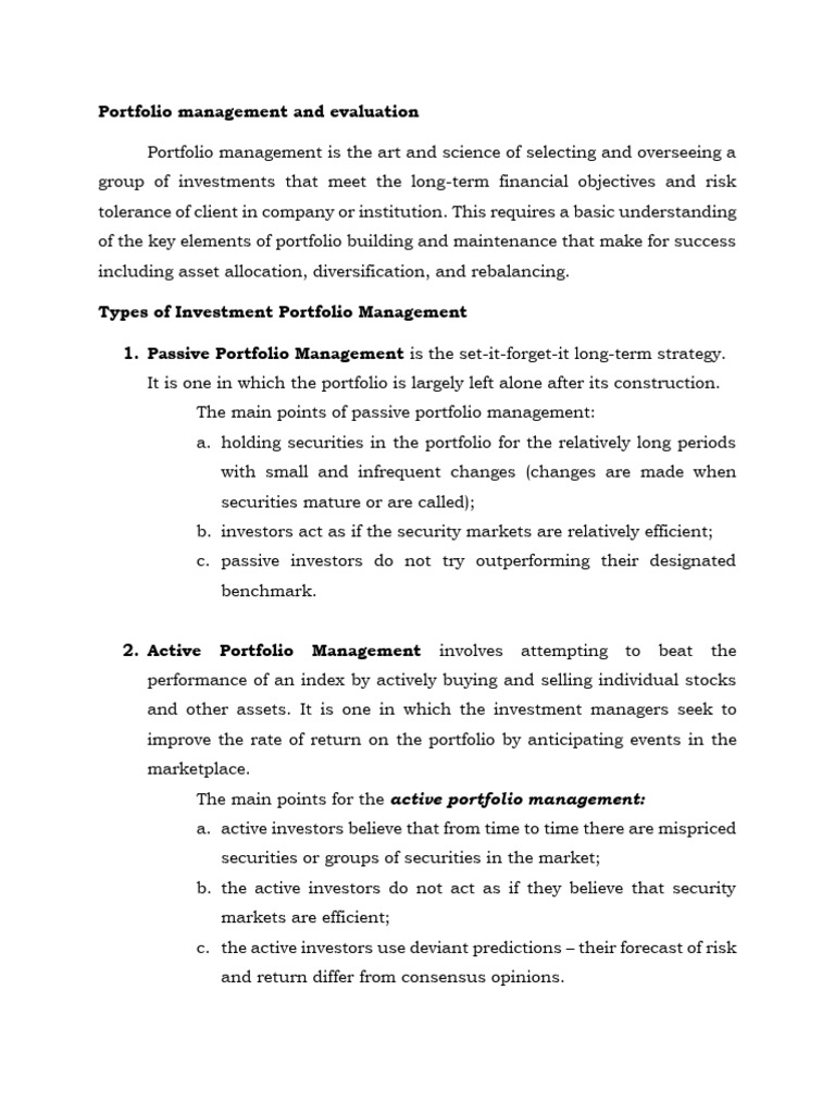 Week 16 To 18 Portfolio Management and Evaluation 080024 | PDF | Asset ...