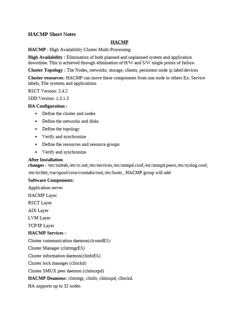 AIX HACMP Short Notes | PDF | Computer Cluster | Computer Network