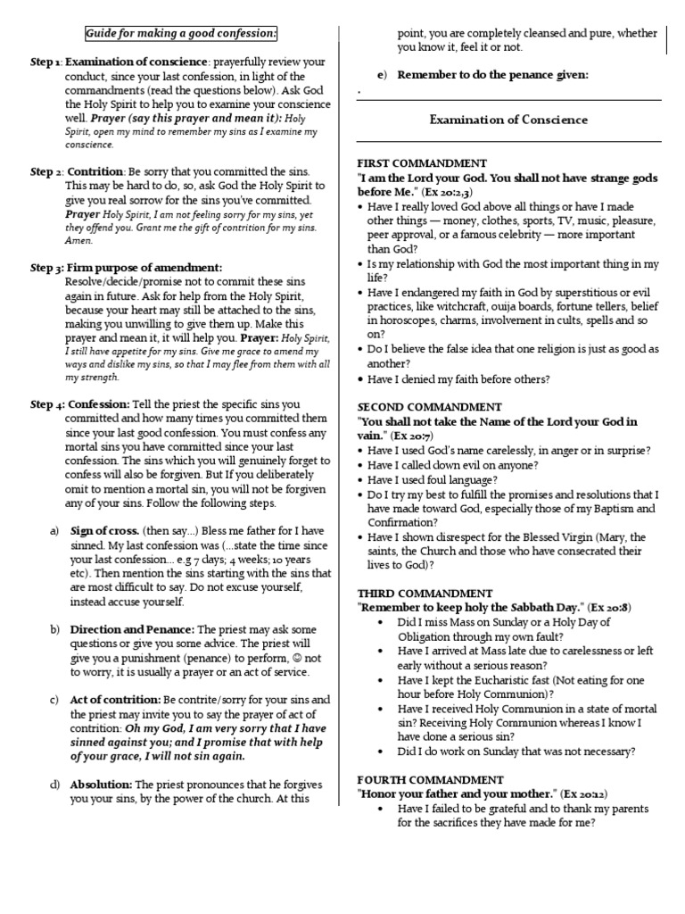 Guide to a good confession | PDF | Penance | Confession (Religion)